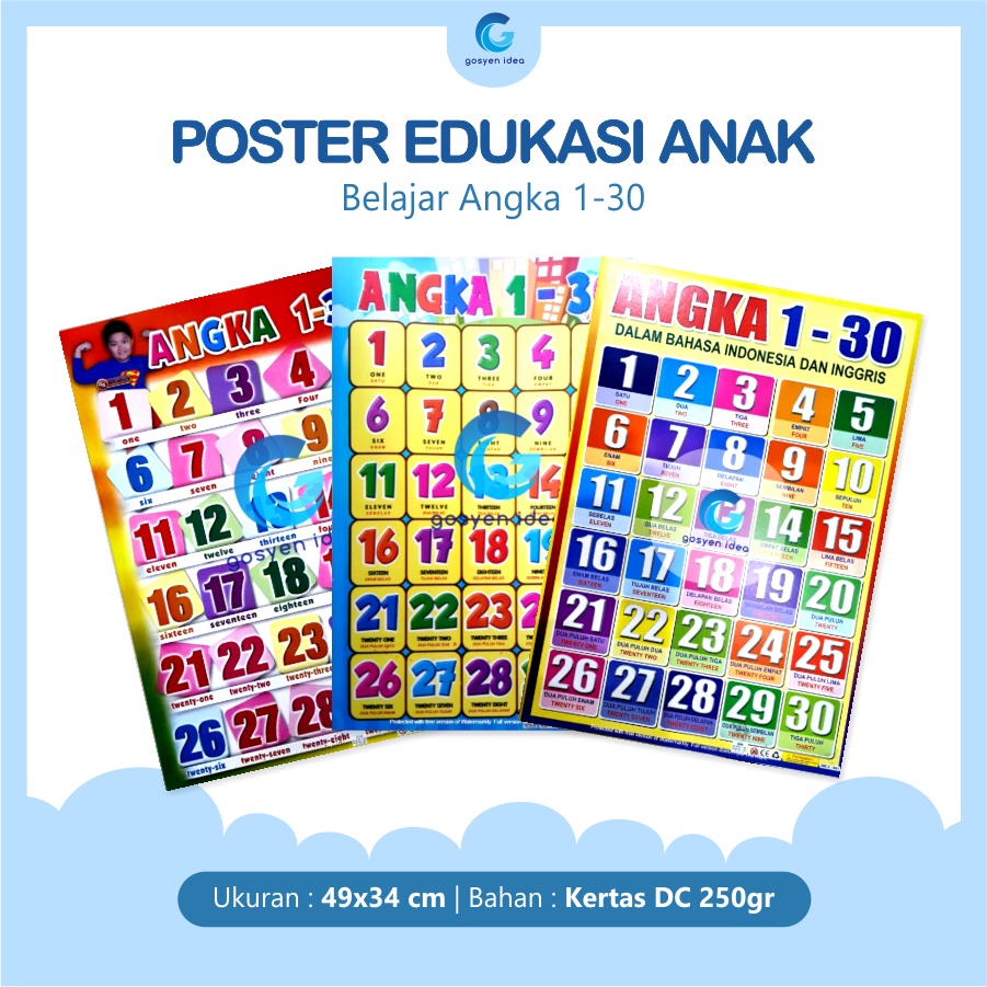 Jual Poster Pendidikan Anak Belajar Angka 1-30 | Shopee Indonesia