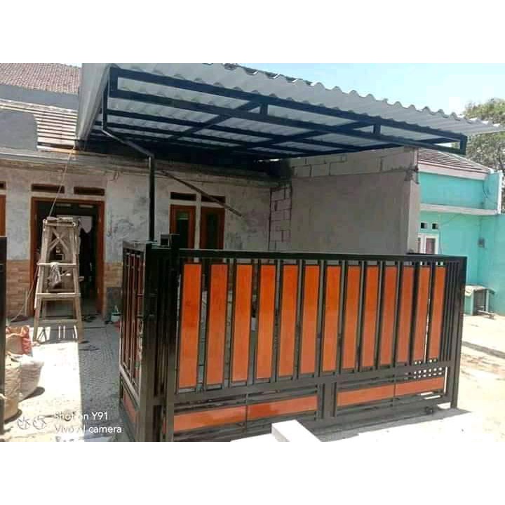 Jual Pintu Pagar dorong Besi dan Grc Motif kayu | Shopee Indonesia