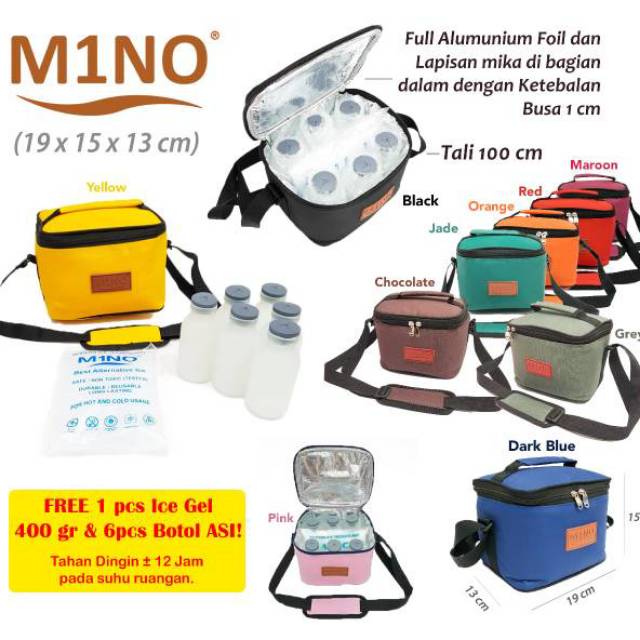 Jual Paket Komplit Hemat M1no Tas + 6 Botol Asi + Ice Gel WRN002 MINO / tas asi bayi | Shopee ...