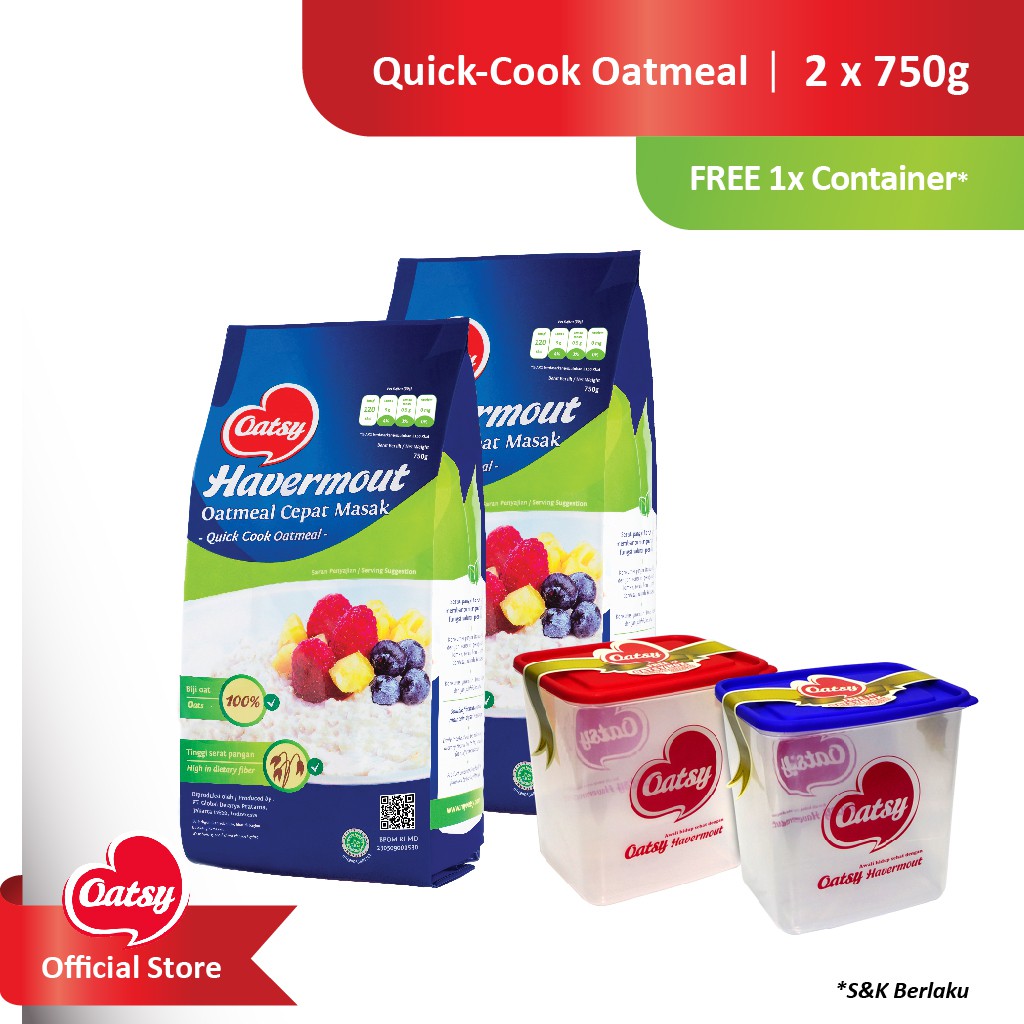 Jual OATSY Quick Cook Oatmeal 750g (Free Container) | Shopee Indonesia