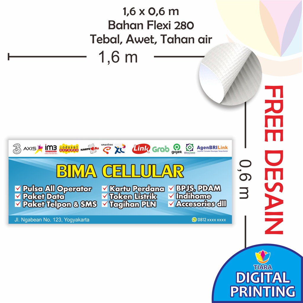 Jual Spanduk Counter HP Ukuran 1,6 m x 0,6 m (FREE DESAIN) | Shopee ...