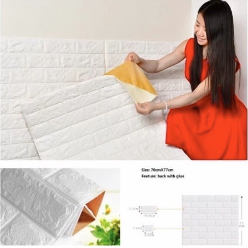 Jual Wallpaper Dinding 3D Foam Motif Batu Bata PUTIH ukuran 70 x 77 cm | Shopee Indonesia