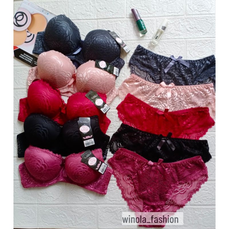 Jual Push Up Bra Set/Setelan Bra dan Celana Dalam Brukat Busa Tebal dan ...