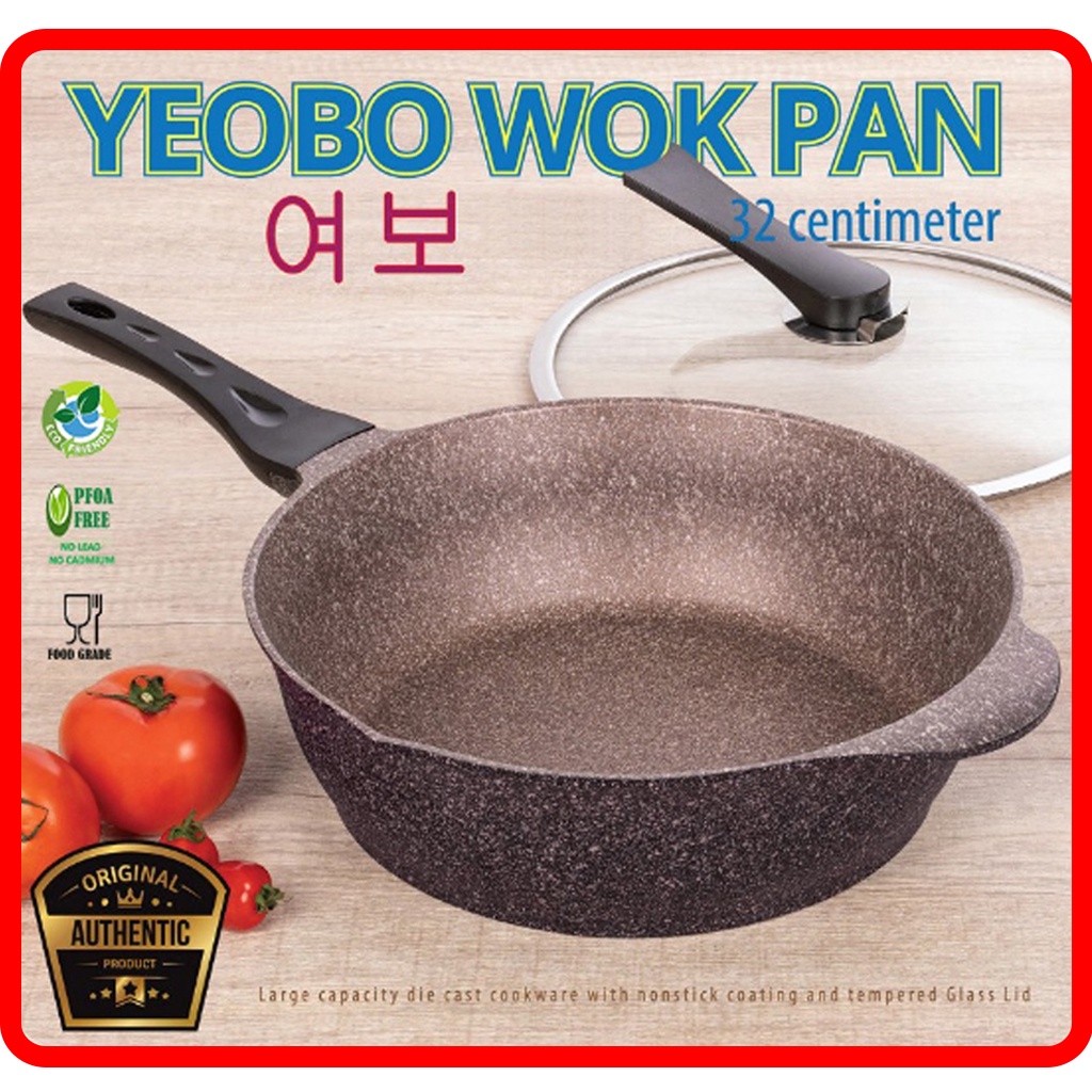 Jual YEOBO Panci Wajan Wok Pan 32cm YEOBO Original Anti Lengket Marble ...