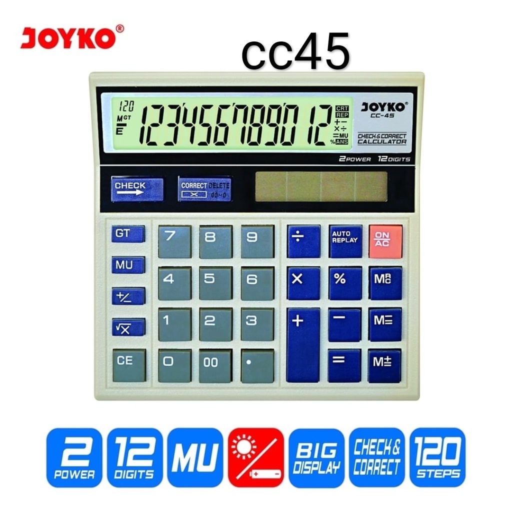 Jual kalkulator cc 45 joyko 12 digits check correct 120 step | Shopee Indonesia