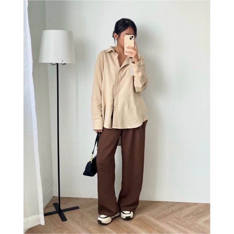 Jual Suki Shirt 2022 - Kemeja Basic Oversize Linen Crinkle Premium ...