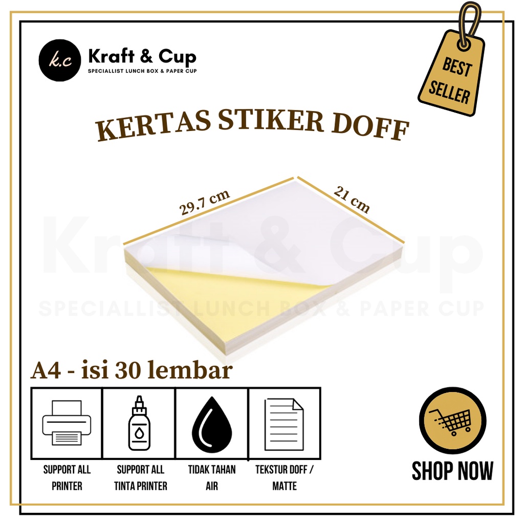 Jual Kertas Stiker A4 Doff isi 30 lembar / Kertas Sticker A4 Doff ...