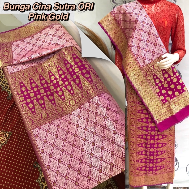 Jual SONGKET BUNGA CINA SUTRA ORI - ASLI TENUN TANGAN PALEMBANG | Shopee Indonesia