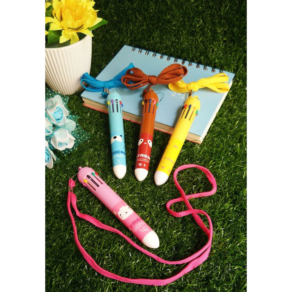 Jual Pen 10 warna dengan Tali / Bolpen / Ballpoint / Pulpen unik ...