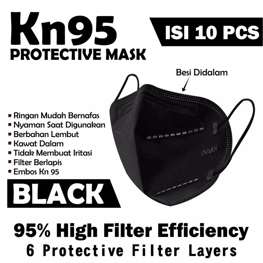 Jual Masker Earloop Kn95 Kn 95 5 Ply 5Ply Cantol Hitam Black isi 10 pcs ...