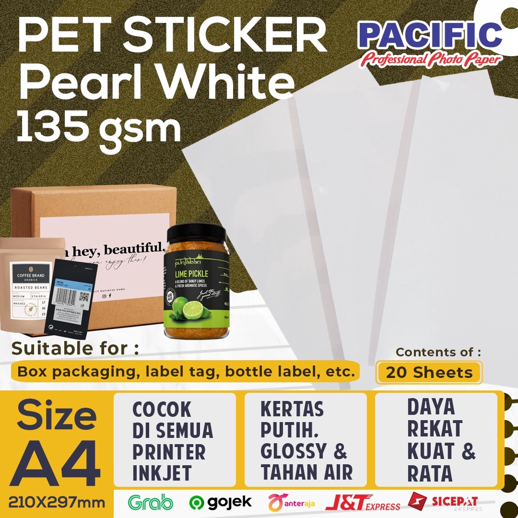 Jual Kertas Stiker Pearl White / Sticker Paper Vinyl Inkjet 135 gsm ...
