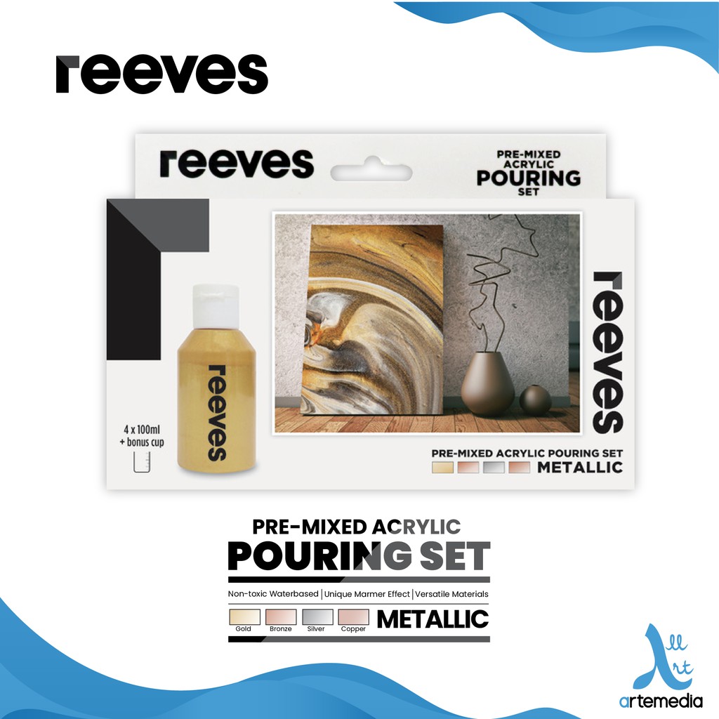 Jual Reeves Pre Mixed Acrylic Pouring Paint Metallic Color Set | Shopee ...