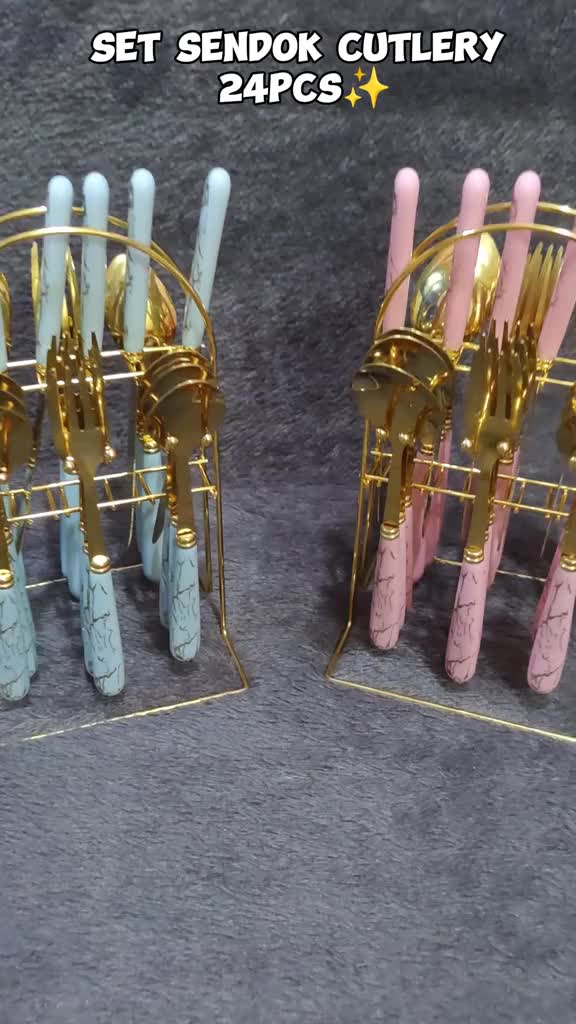 Jual Sendok Cutlery Set Sendok Sultan Makan Set Isi 24 Set Gold Marble ...