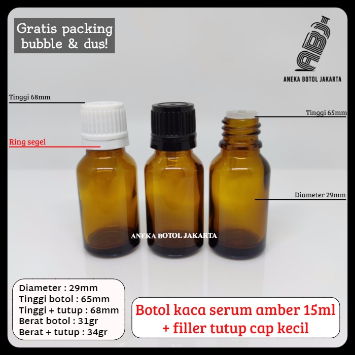 Jual Botol kaca serum amber 15ml filler tetes segel cap kecil | Shopee ...