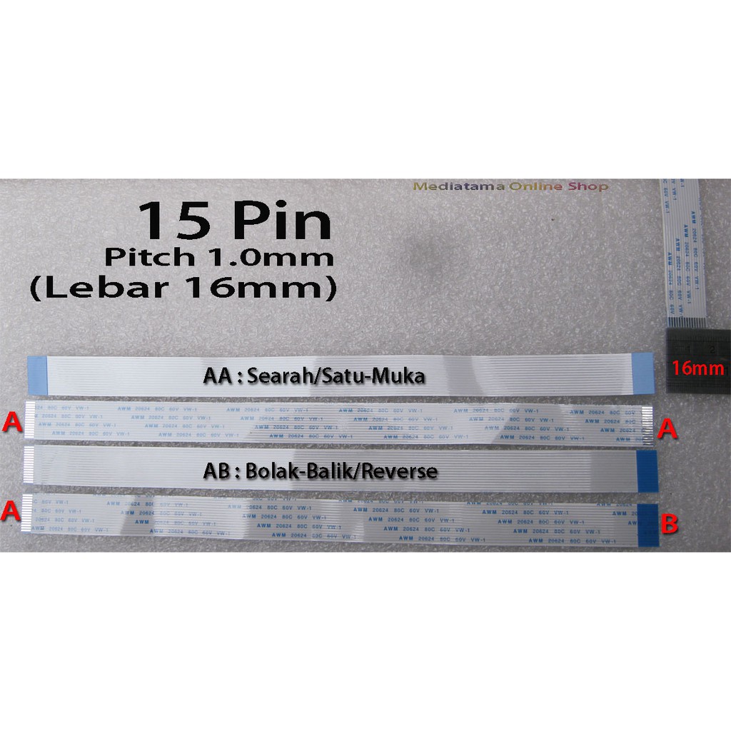 Jual Kabel Flexible AWM 15 Pin Pitch 1.0mm (Lebar 16mm) FFC Logic Board ...