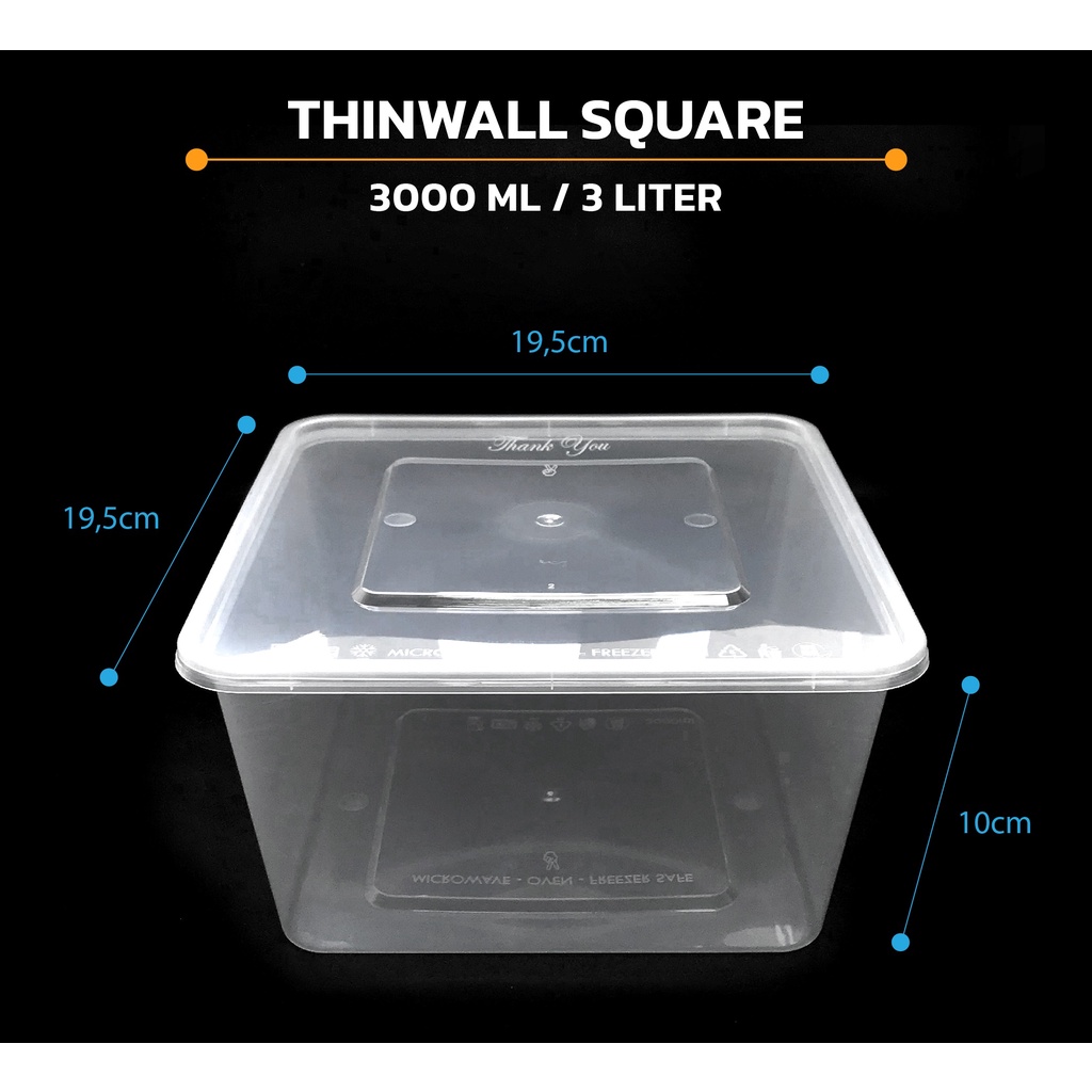 Jual Thinwall Square 3000ml + TUTUP isi 25 / Box Kotak Plastik Murah | Shopee Indonesia