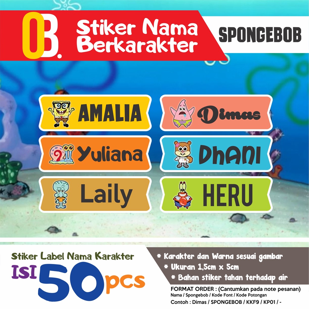 Jual Stiker Nama Karakter (DISNEY, BT21, DORAEMON, SPONGEBOB ) | Shopee ...
