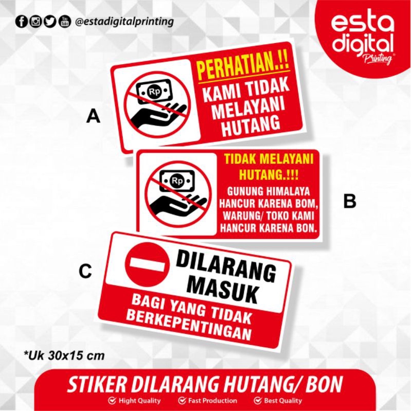 Jual STIKER DILARANG HUTANG/ BON, dilarang masuk | Shopee Indonesia