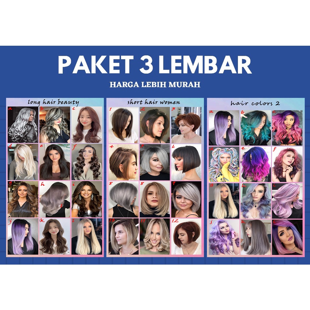 Jual 3 Lembar Poster Warna Rambut Terbaru Poster salon rambut wanita ...