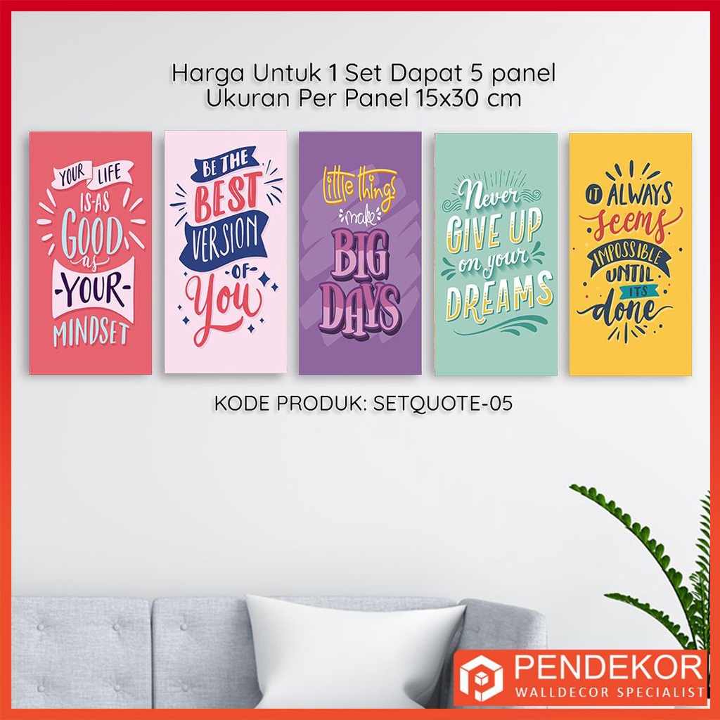 Jual Set Hiasan Dinding Quote Motivas Dapat 5 Panel Pajangan Dinding ...