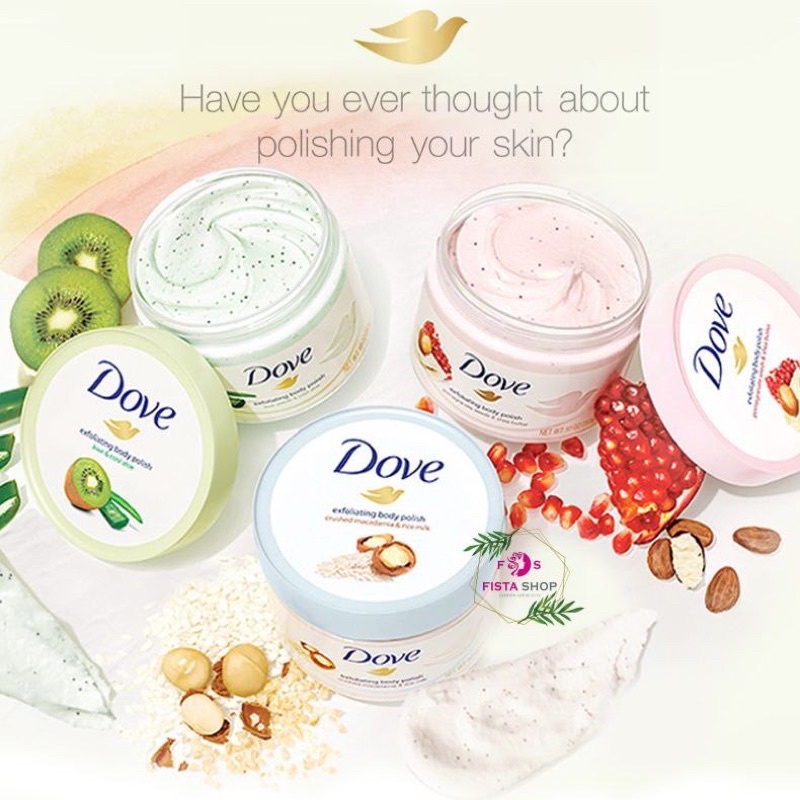 Jual DOVE Exfoliating body polish scrub 50g & 298g ice cream | Shopee ...