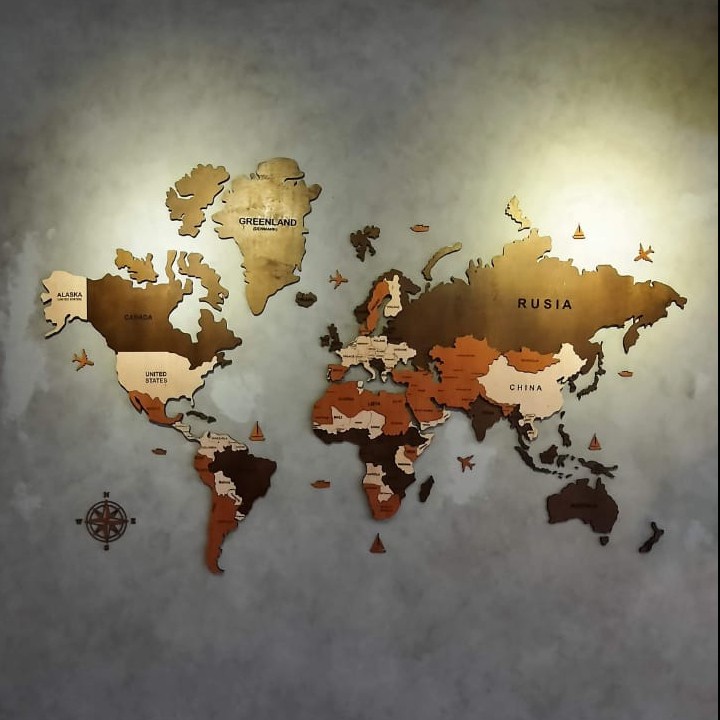 Jual World Map Decor / Hiasan Dinding Peta Dunia Kayu Layer Size L - XL ...