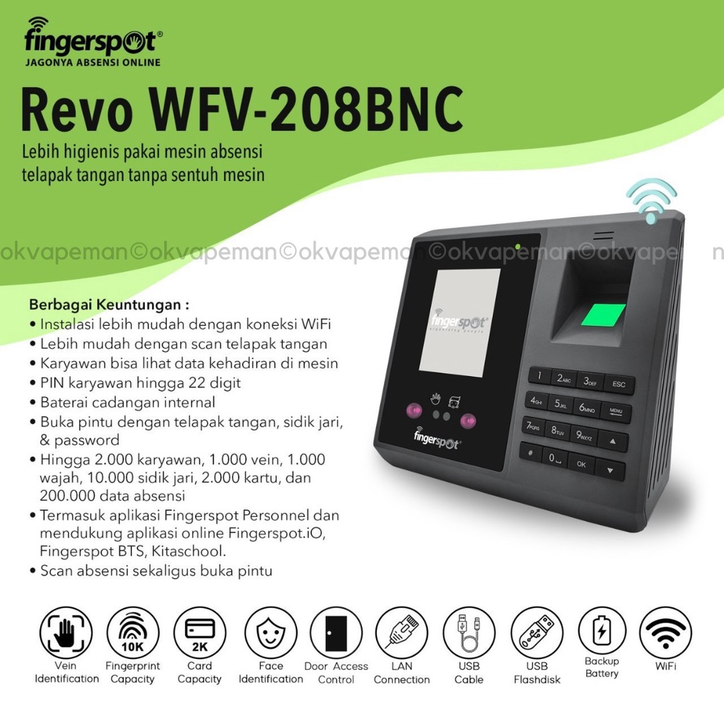 Jual Revo WFV 208 BNC - Mesin Absensi Telapak Vein Wajah Sidik Jari ...