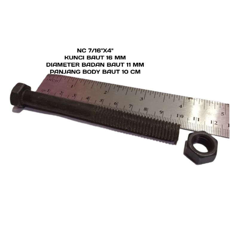 Jual Baut MUR BESI Hitam KUNCI 16 PANJANG 10 CM NC 7/16 x 4 | Shopee ...