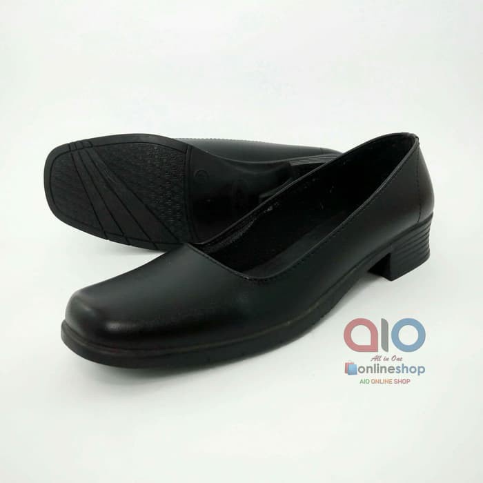 Jual Sepatu Pantofel Wanita 3 Cm Hak Tahu Hitam Polos Formal Guru Sekolah Kantor Kerja AW06 ...