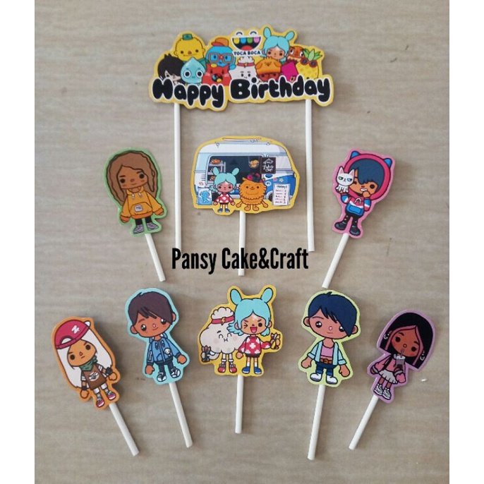 Jual cake topper / cupcake topper Toca Boca / Toca Life + banner happy ...