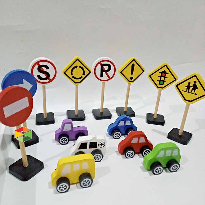 Jual Miniatur Kendaraan & Rambu Lalu Lintas Mainan Kayu Edukasi Anak ...