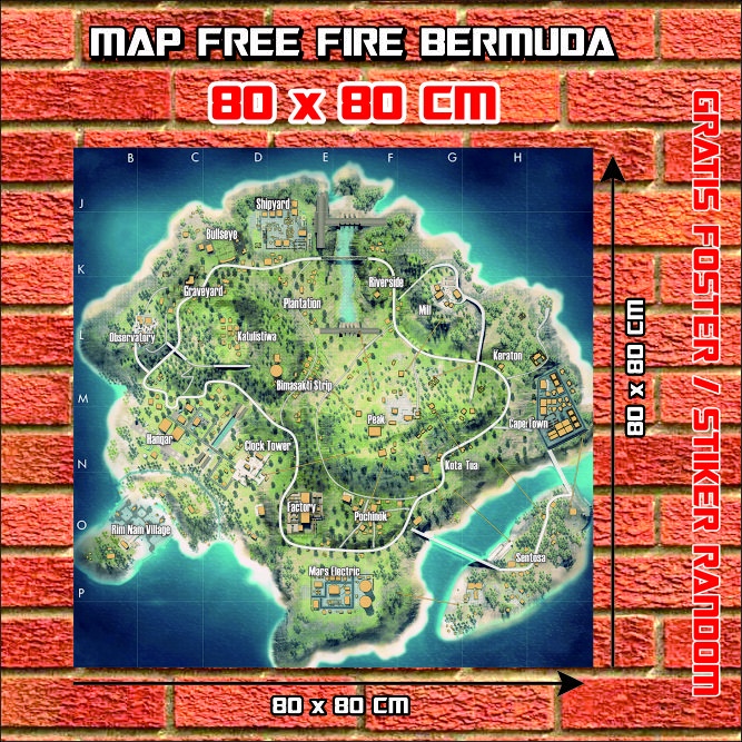 Jual MAP PETA FREE FIRE 80x80cm BERMUDA KALAHARI PURGATORY map FF map ...