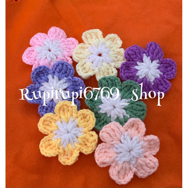 Jual Aplikasi bunga rajut daisy bahan cotton milk diameter 6cm | Shopee ...
