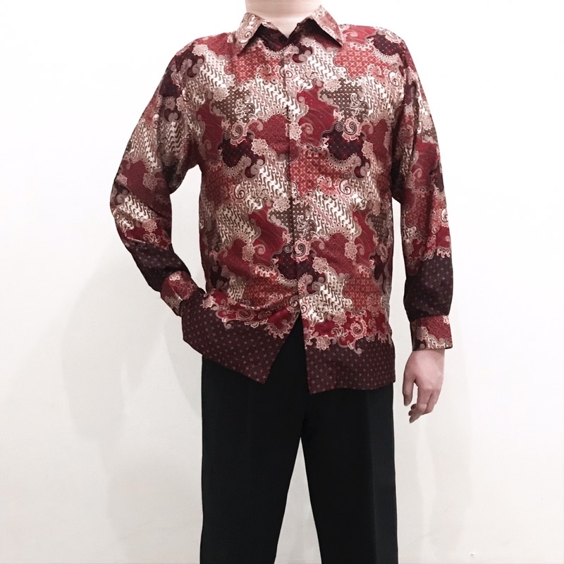 Jual Baju Batik Modern Pria Satin (Merah Red Maroon) | Shopee Indonesia