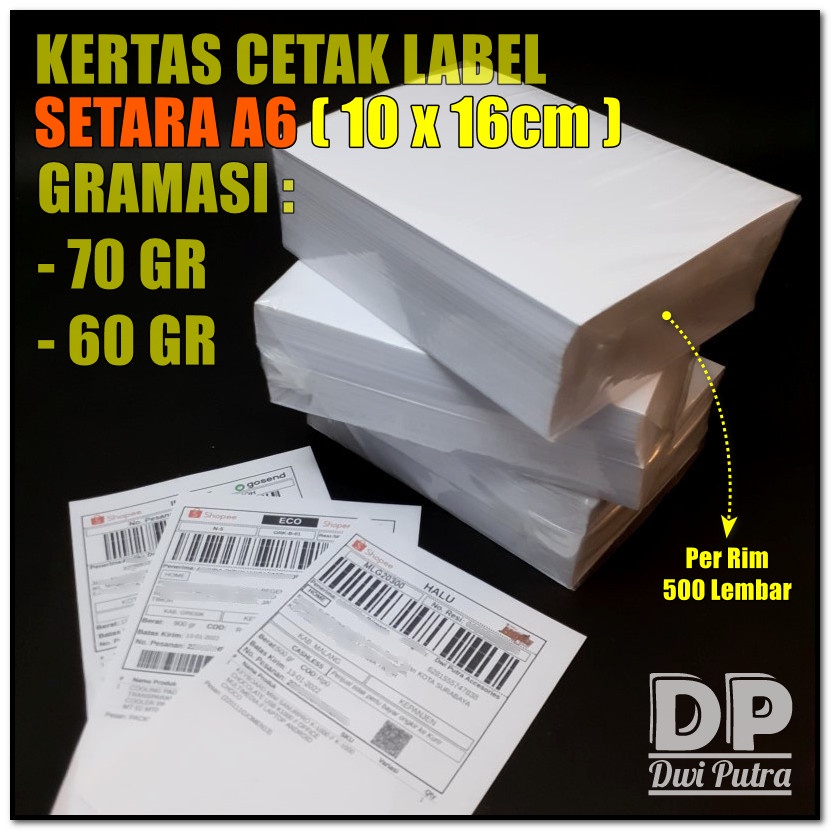 Jual LABEL KERTAS HVS SETARA A6 10 x 16 CM // CETAK RESI PAKET PESANAN ...