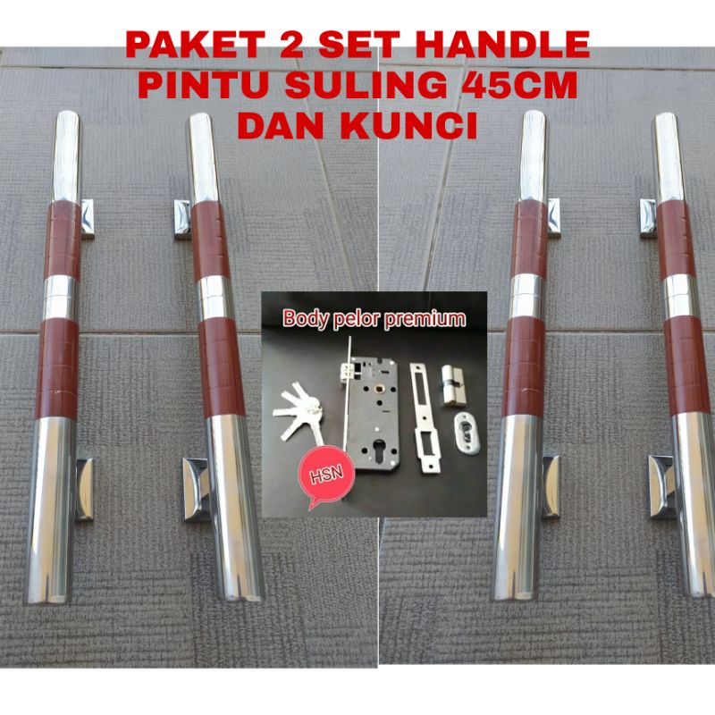 Jual PAKET 2 SET HANDLE PINTU SULING 45CM DAN KUNCI PELOR - PEGANGAN ...