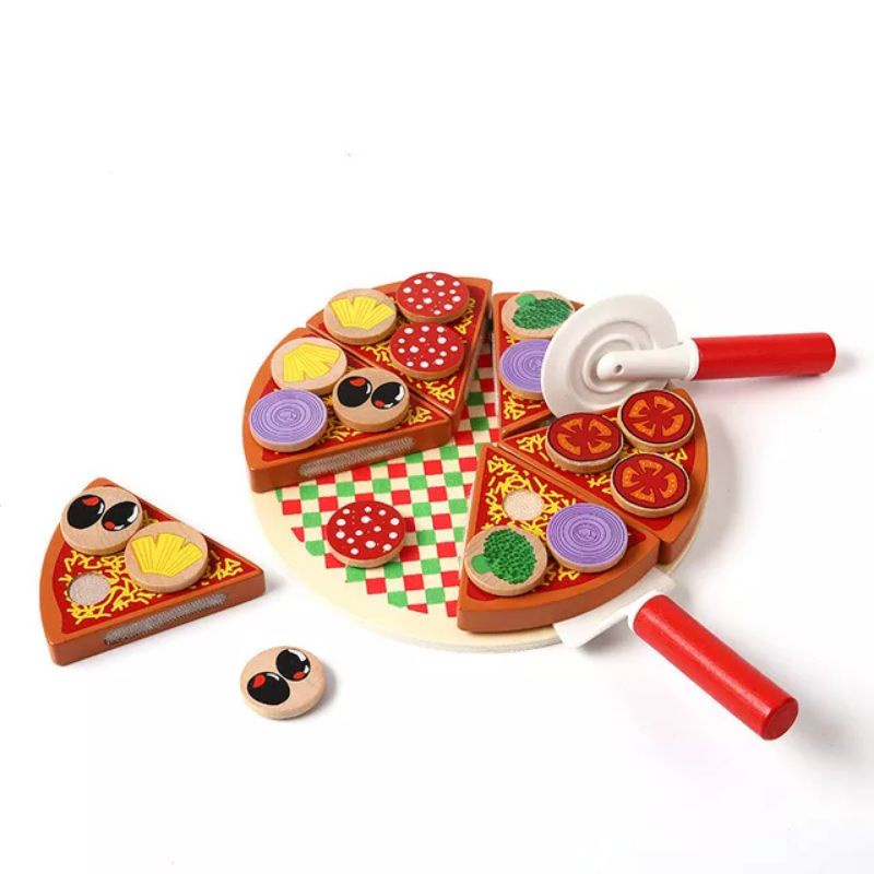 Jual wooden pizza toys / mainan pizza kayu / mainan masak masak anak ...