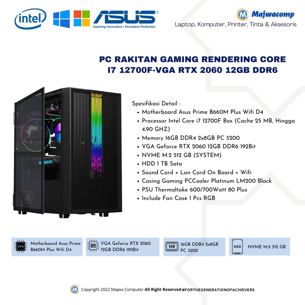 Jual PC RAKITAN GAMING RENDERING CORE i7 12700F-VGA RTX 2060 12GB DDR6 ...