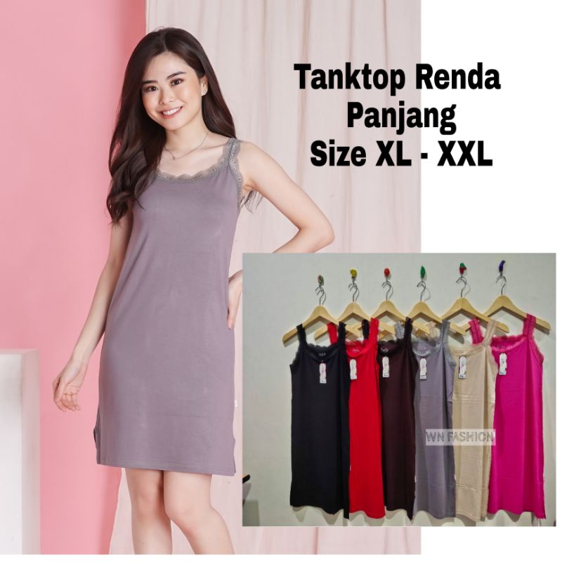 Jual Miranda TankTop/ Tank Top Wanita Jumbo Tali Renda Panjang Size XL ...