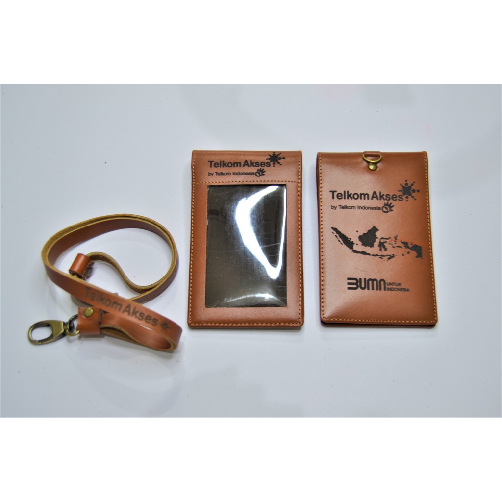 Jual ID Card Holder Kulit Logo Telkom Akses / Name Tag Lanyard Magnet ...