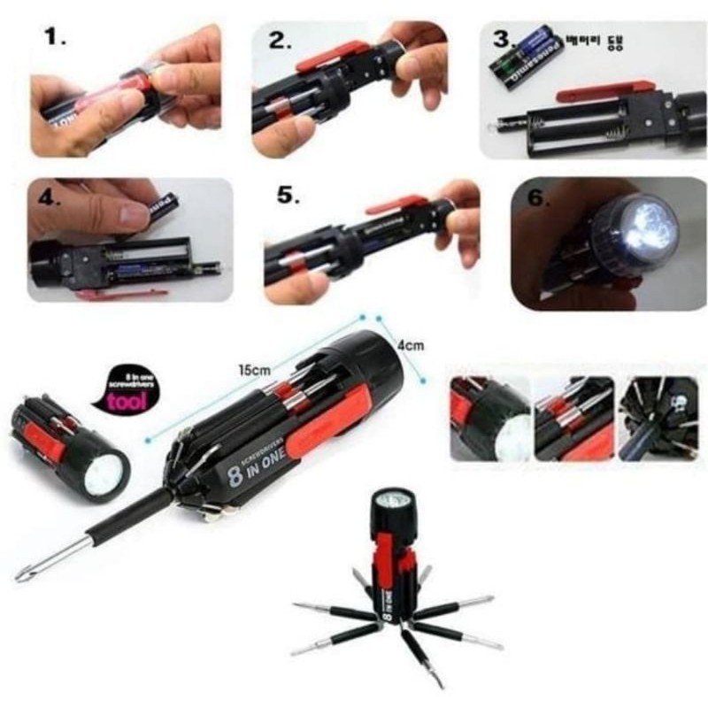 Jual Obeng set 8 in 1 senter LED screwdriver tools KEMPING survival ...