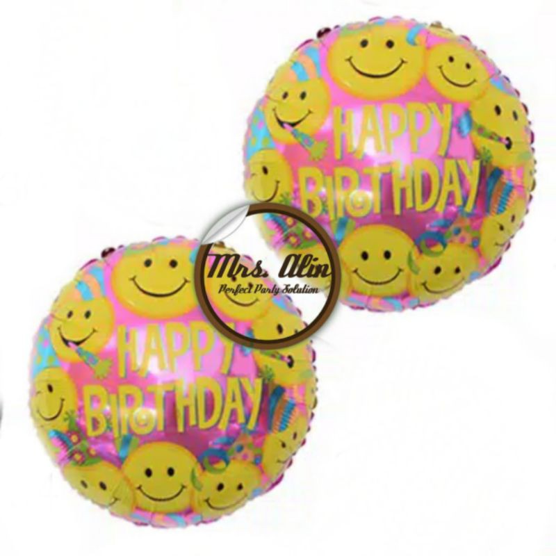 Jual Balon HBD Smile #1 / BAlon Bulat Happy Birthday / Balon Emoticon ...