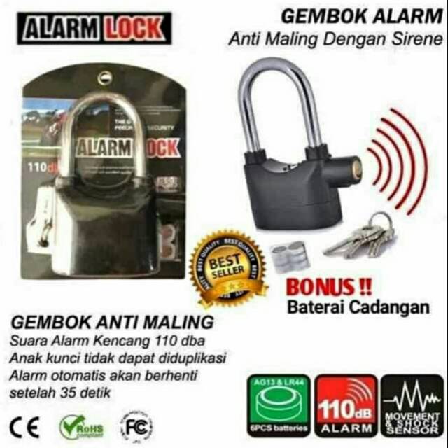 Jual Gembok Alarm Suara ANTI MALING Anti Pencuri Ring Panjang Pengaman ...
