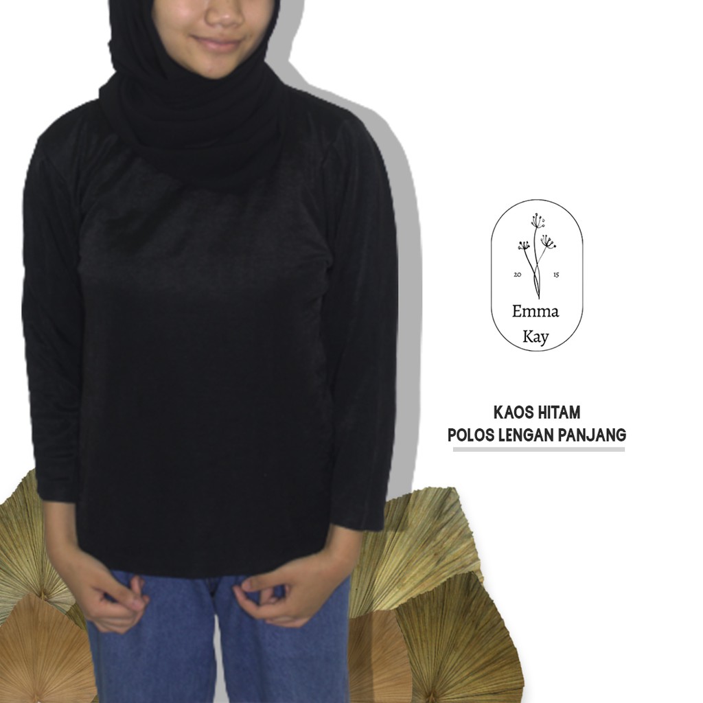 Jual G049 KAOS HITAM POLOS LENGAN PANJANG | Shopee Indonesia