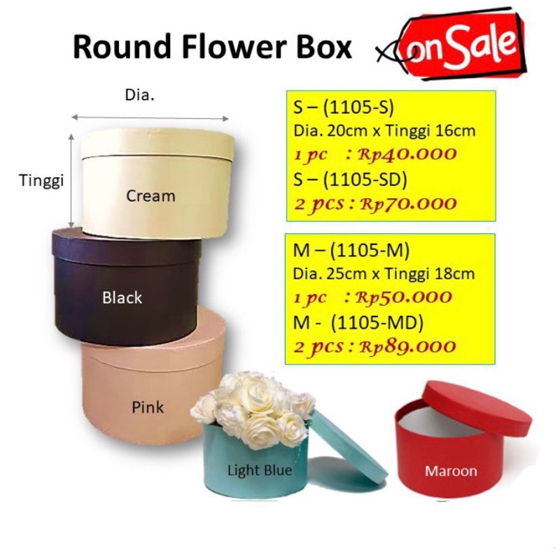 Jual Box Bulat Round Bloombox Hard Box Bulat 1105S Barang Florist ...