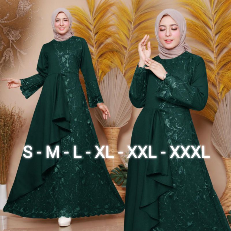 Jual DRESS GAMIS BRUKAT KONDANGAN PESTA NIKAHAN WANITA MUSLIM S M L XL XXL XXXL JUMBO BIG SIZE ...