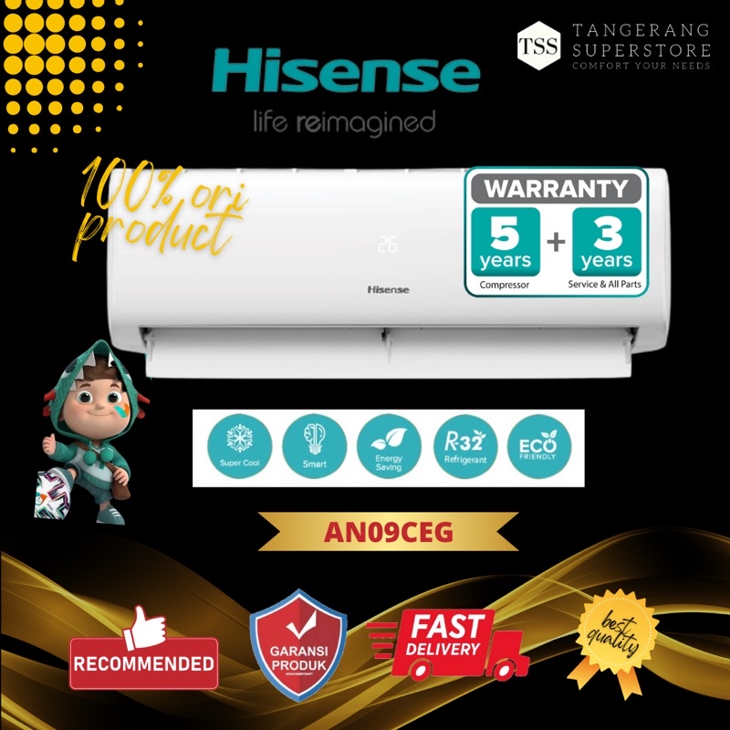 Jual AC HISENSE STANDARD 1 PK AN09CEG AN-09CDG AN09 FAST COOLING R32 AC ...