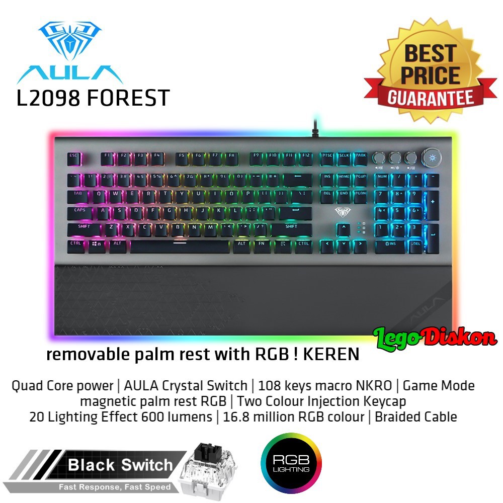 Jual AULA 2098 GAMING MECHANICAL KEYBOARD with Magnetic Palm Rest RGB ...