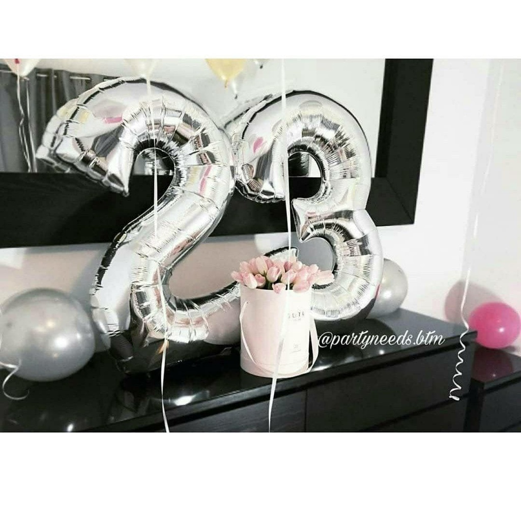 Jual BALON ANGKA JUMBO SILVER 100CM DAN 80CM DEKORASI ULANG TAHUN ...