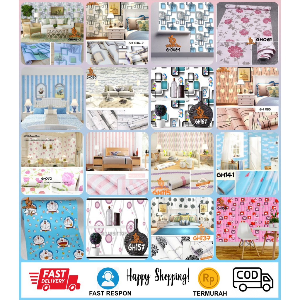 Jual Wallpaper Dinding Kamar Tidur Stiker 45 cm x 8 meter Wall Stiker ...